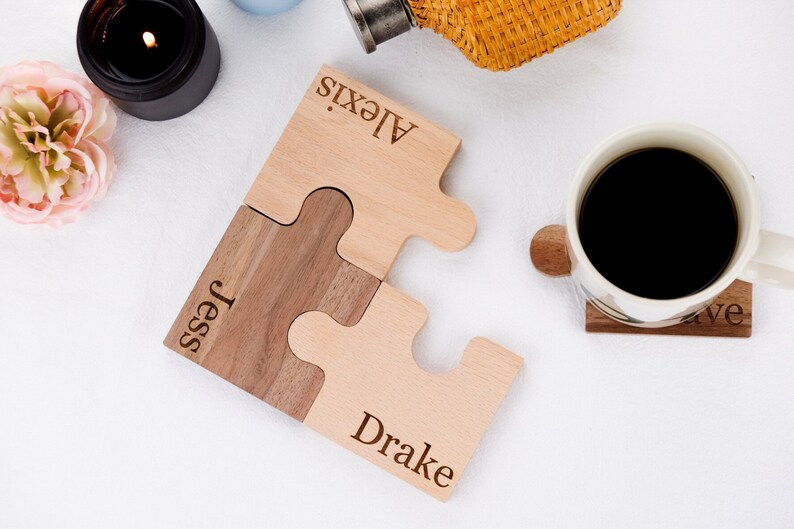 Personalised Wood Puzzle Coaster Cup Pad Wood Coaster Puzzle Coaster ...