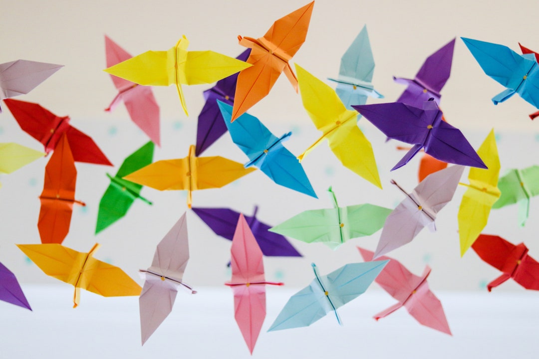 Rainbow Origami Crane Garland: 40 Hanging Paper Cranes - Etsy