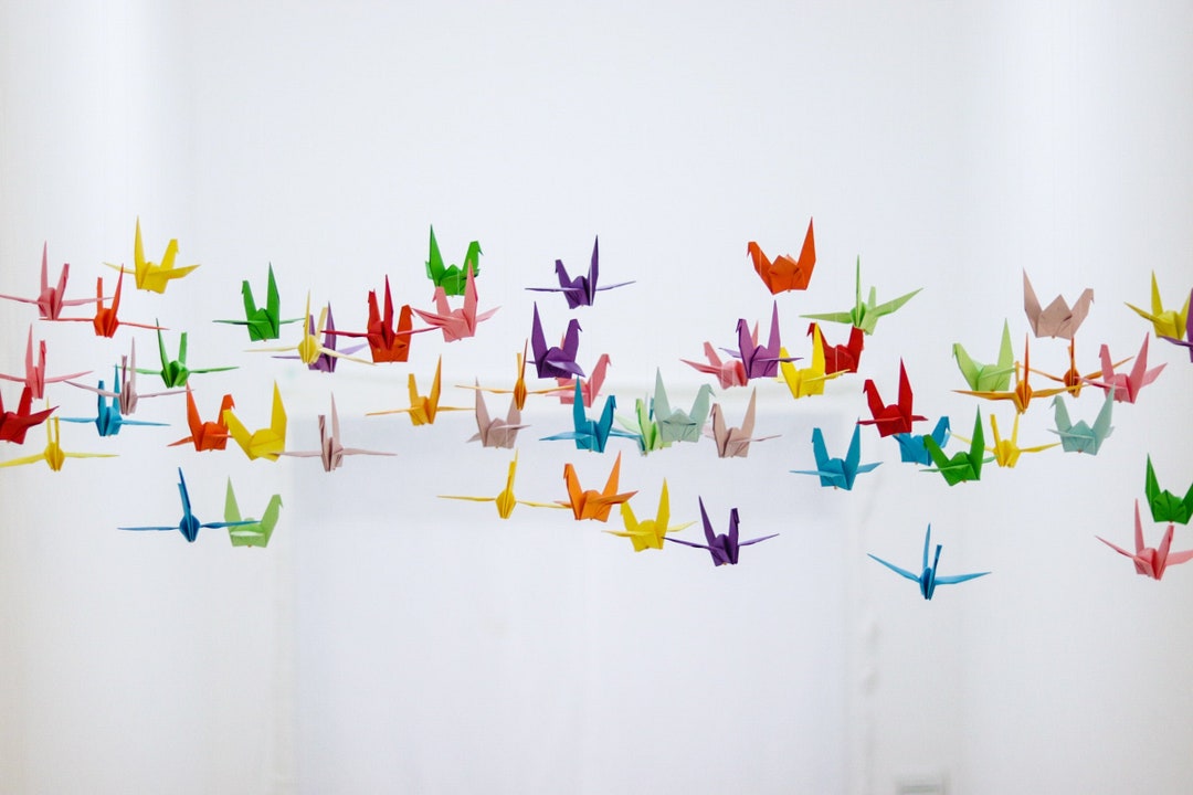 Origami Crane Garland: Rainbow Paper Crane Mobile, Wedding Decoration ...