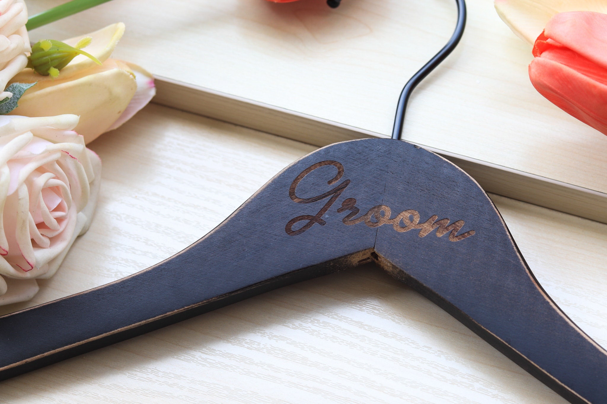 Personalized Wedding Hanger Black Hanger With a Bowtie, Engraved Groom ...