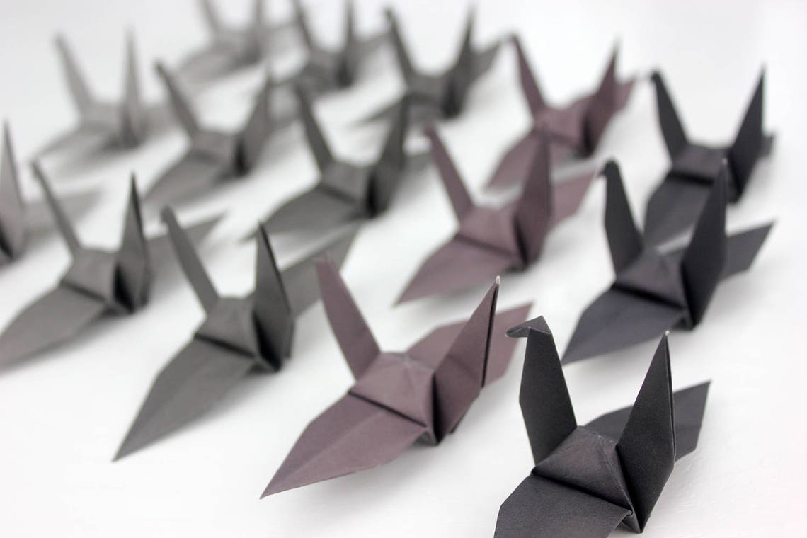 100 Gray Origami Crane Chiyogami Paper Grey Shades Color Cranes for ...