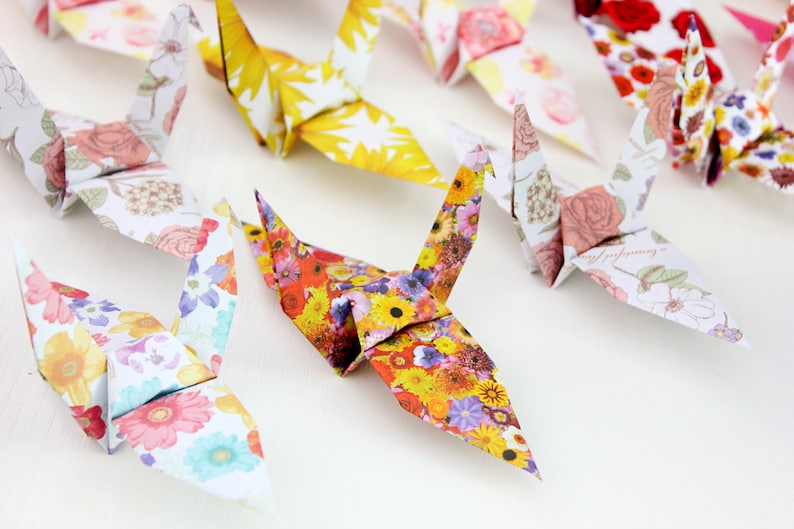 60 Chiyogami Print Blossom Origami Paper Cranes Different - Etsy