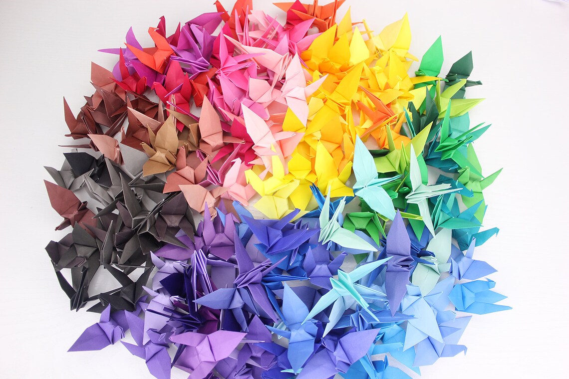 100 Multi Origami Crane Chiyogami Paper Shades Color Cranes for Wedding ...