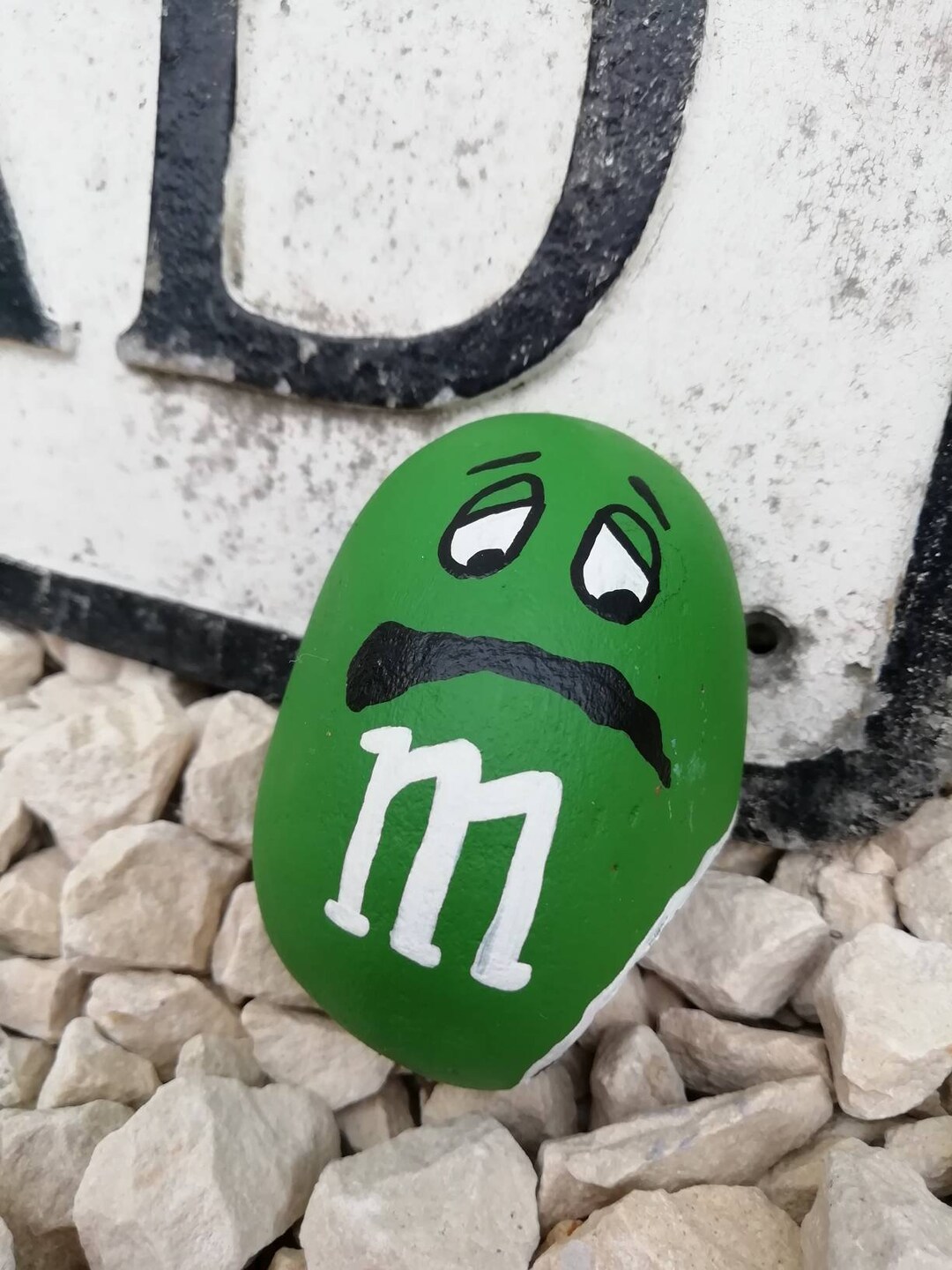 Green M&M Painted Stone - Etsy