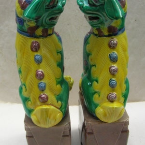 Pair of 10 Green and Yellow Foo Dogs, Foo Lions, Vintage Chinese ...