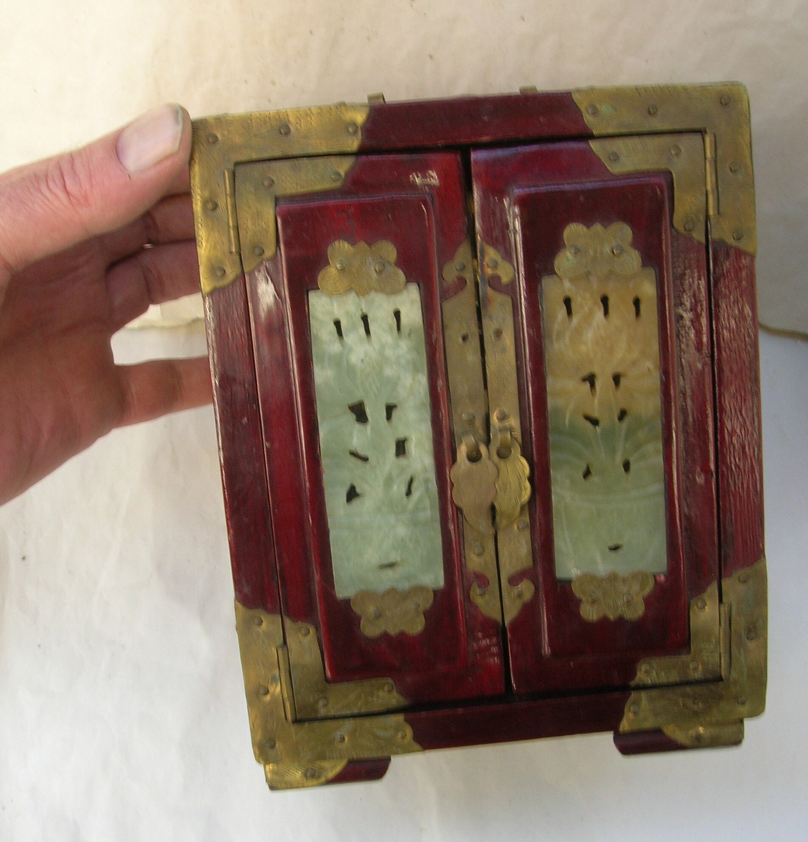 Vintage Chinese Jewelry Box With 3 Drawers, With Jade Panels and Ornate ...