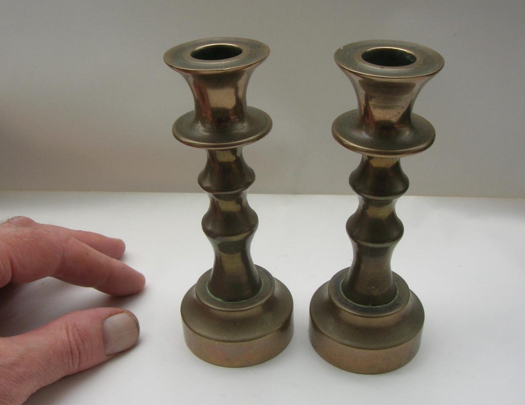 Pair of 5" Vintage Candlesticks, Solid Brass Construction (12.5 Cm Tall ...