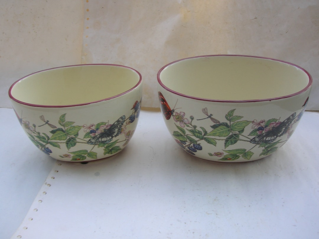 2 Oval-shaped Vintage Ceramic Planters With Butterflies and ...