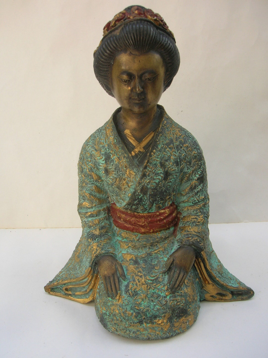 6.5" Kneeling Geisha in Painted Brass, Old Vintage or Antique Japanese ...