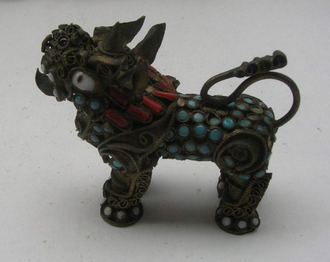 Old Vintage Mini Foo Dog, Foo Lion, Brass With Fine Filigree Work ...