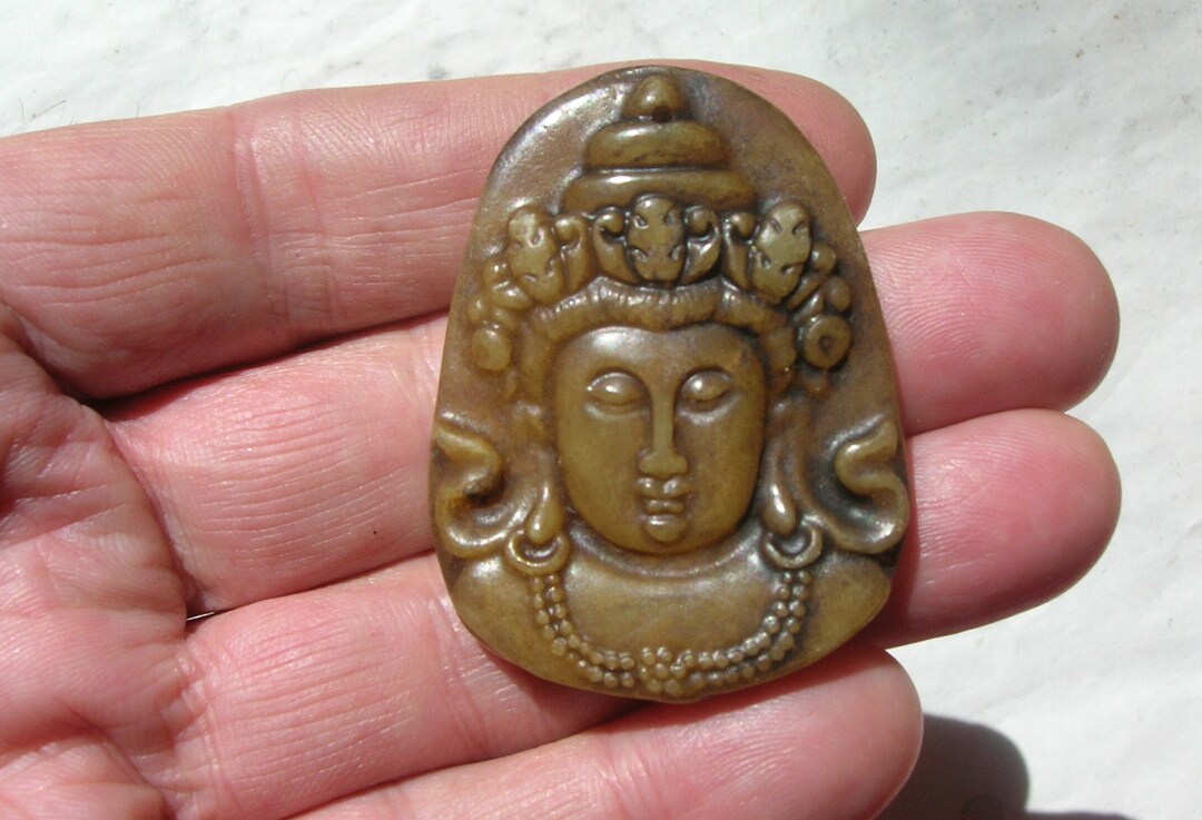 Vintage Guan Yin Pendant, Amulet, Vintage Chinese Hard Stone, (49 Mm ...