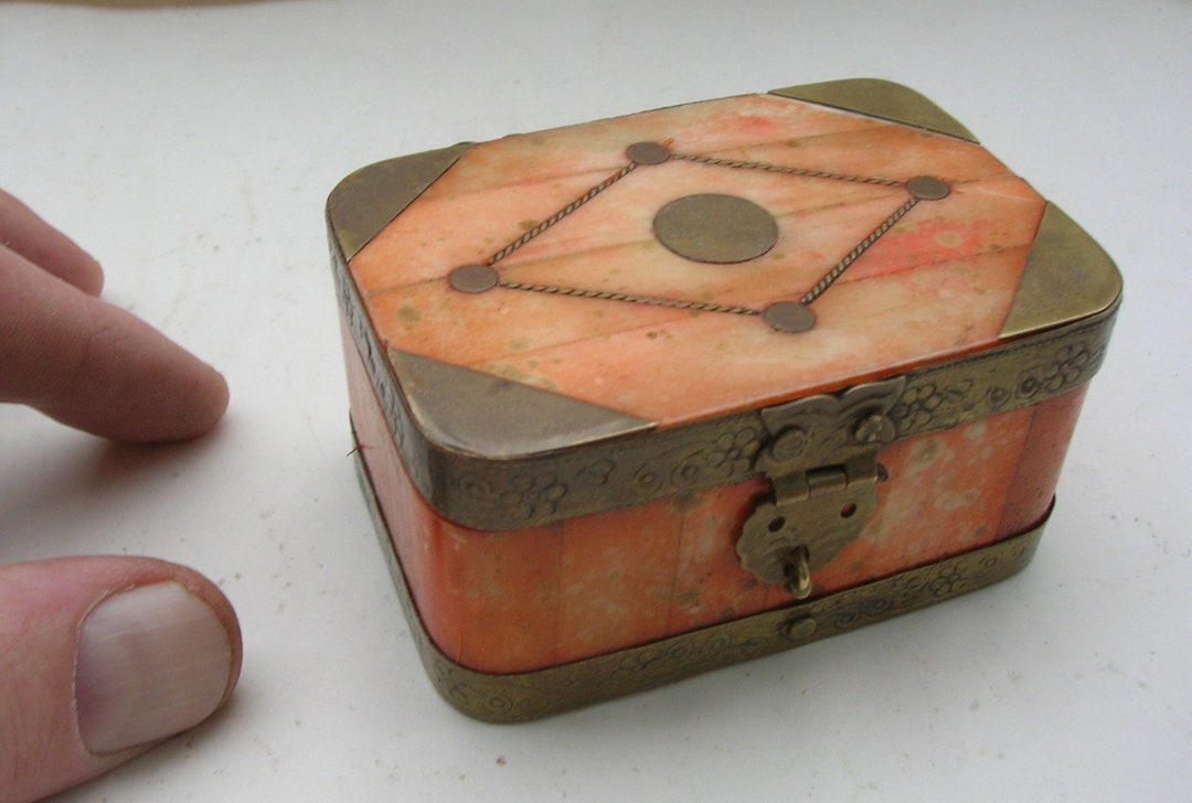 Small Trinket Box Made From Stained Bone Segments & Brass Fittings, Old ...