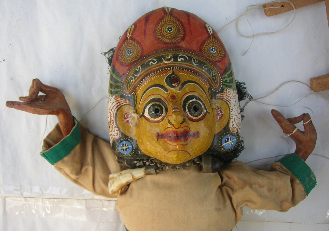 Vintage Nepalese Puppet, Marionette, Hand Painted Face puppet 17 or 43 ...