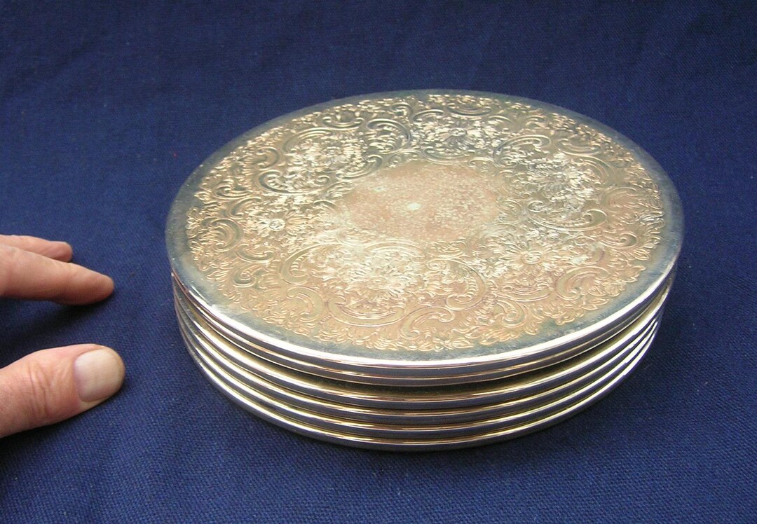 Set of 6 Vintage Table Mats, Place Mats, Silvery Metal With Ornate ...
