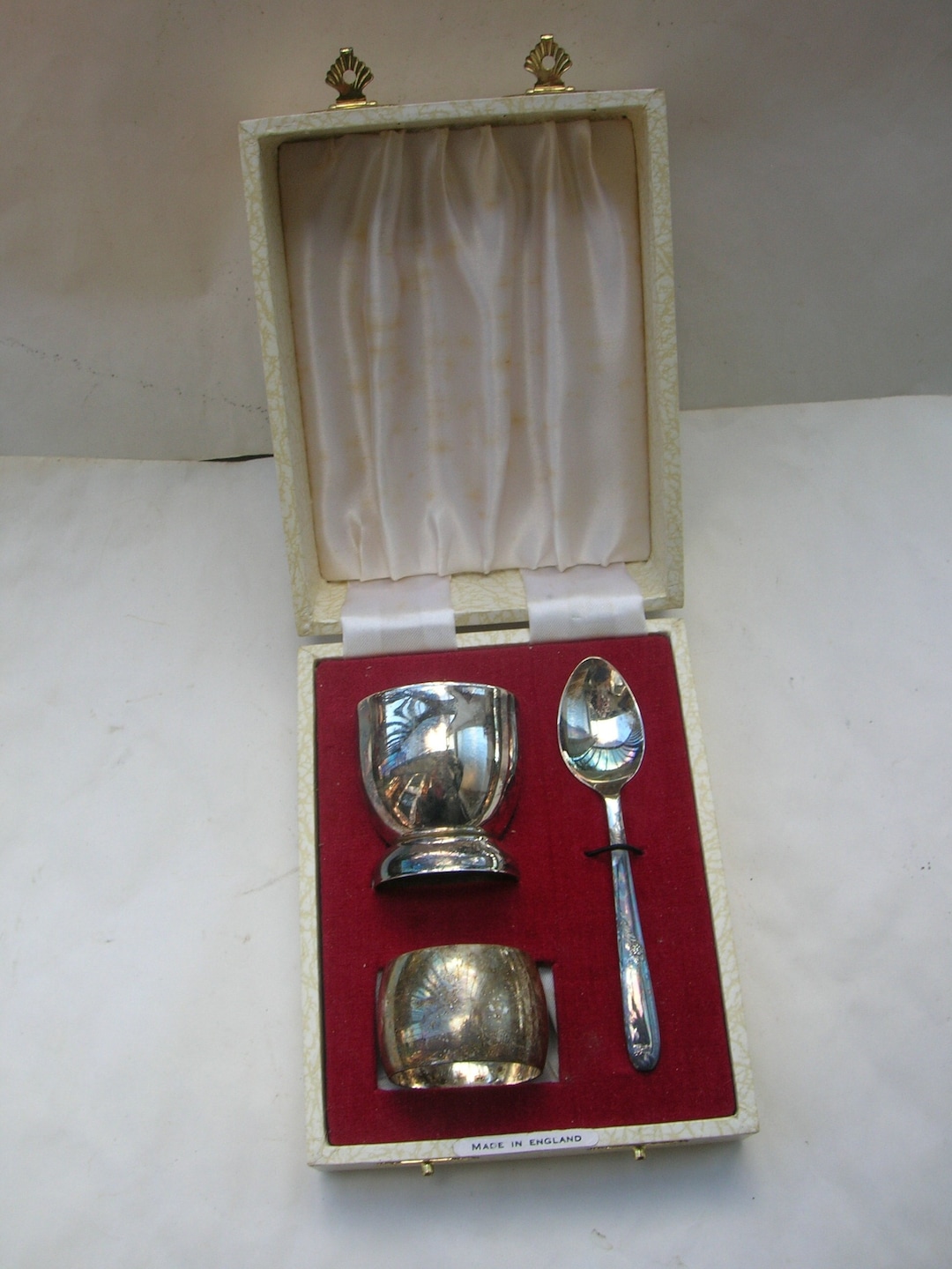 Vintage Boxed Silver Plate Egg Cup Set With Spoon and Napkin Ring, by ...