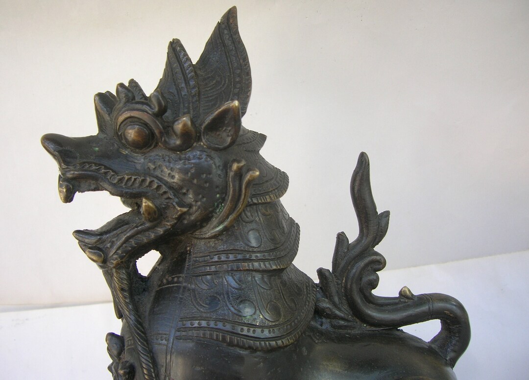 9" Heavy Bronze Foo Dog, Foo Lion, With Finely Engraved Detailing, Old ...