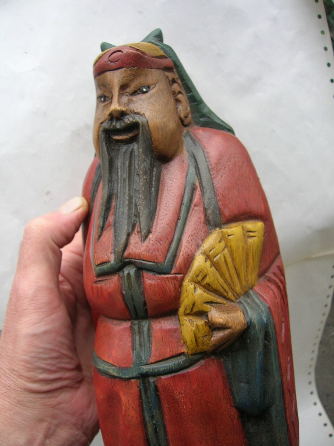 Vintage Hand-carved Wooden Sage, Wise Man With Fan, Made From Japanese ...