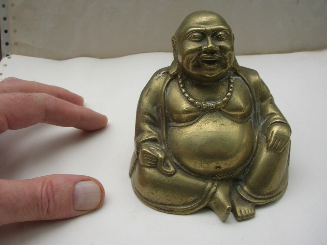 Vintage Brass Laughing Buddha Hotei With Beads 9 Cm Tall - Etsy