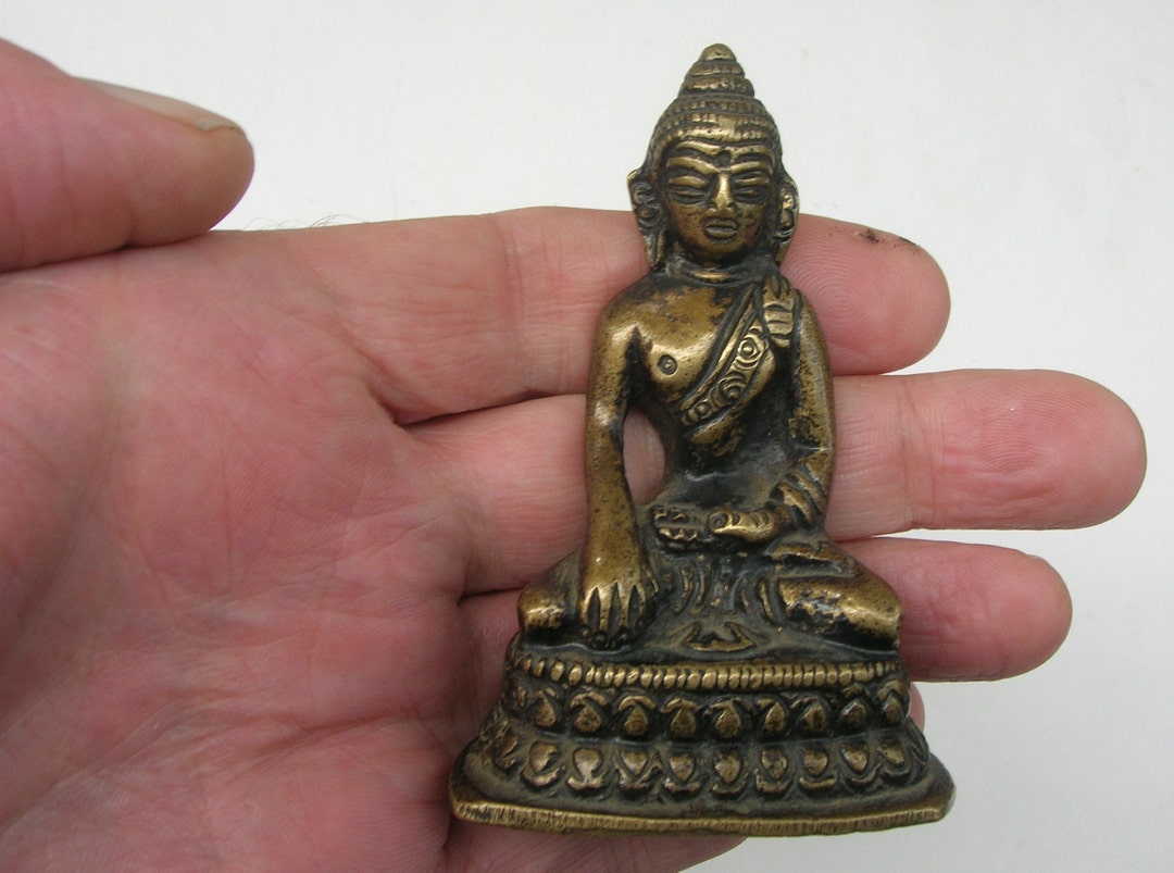 3" Sitting Buddha in Very Tarnished Brass, Old Vintage or Antique (8 Cm ...