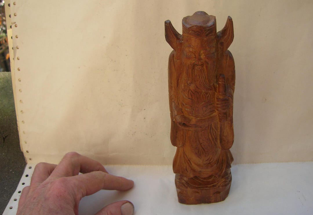 8" Vintage Hardwood Statue of Fu - One of the Chinese Star Gods ...