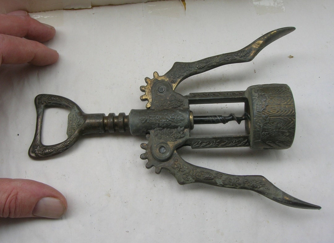 Antique Lever Corkscrew With Intricate Vine Decorations, Very Tarnished ...