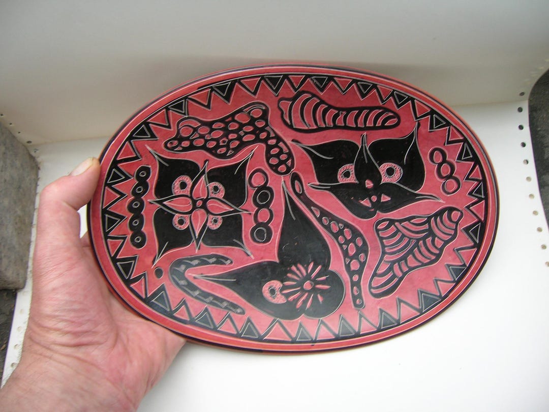 Vintage Soapstone Bowl, Orange With Bold Black Designs (25.5 X 18 Cm ...