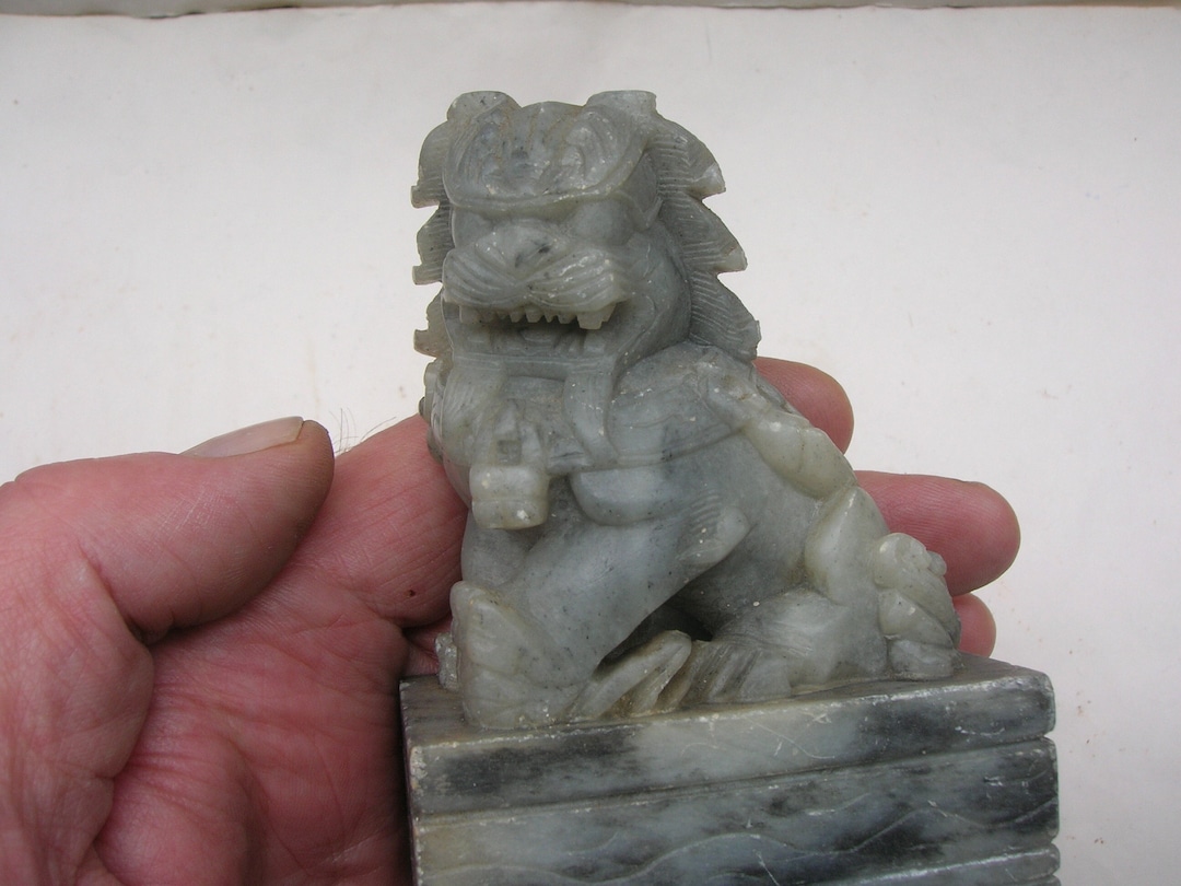 Small Foo Dog in Grey Soapstone, Well Carved Vintage Chinese 9.5 X 6.5 ...