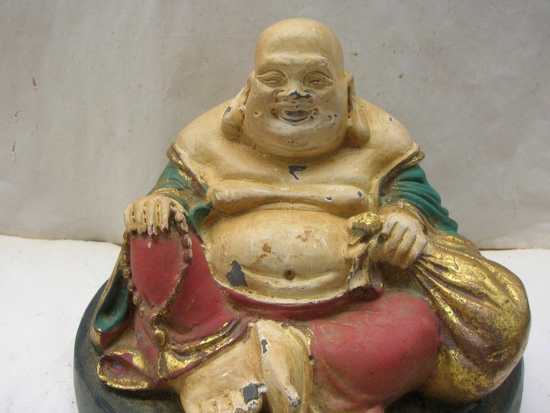 Old Chinese Hotei, Laughing Buddha, Hand Painted Old Vintage or Antique ...