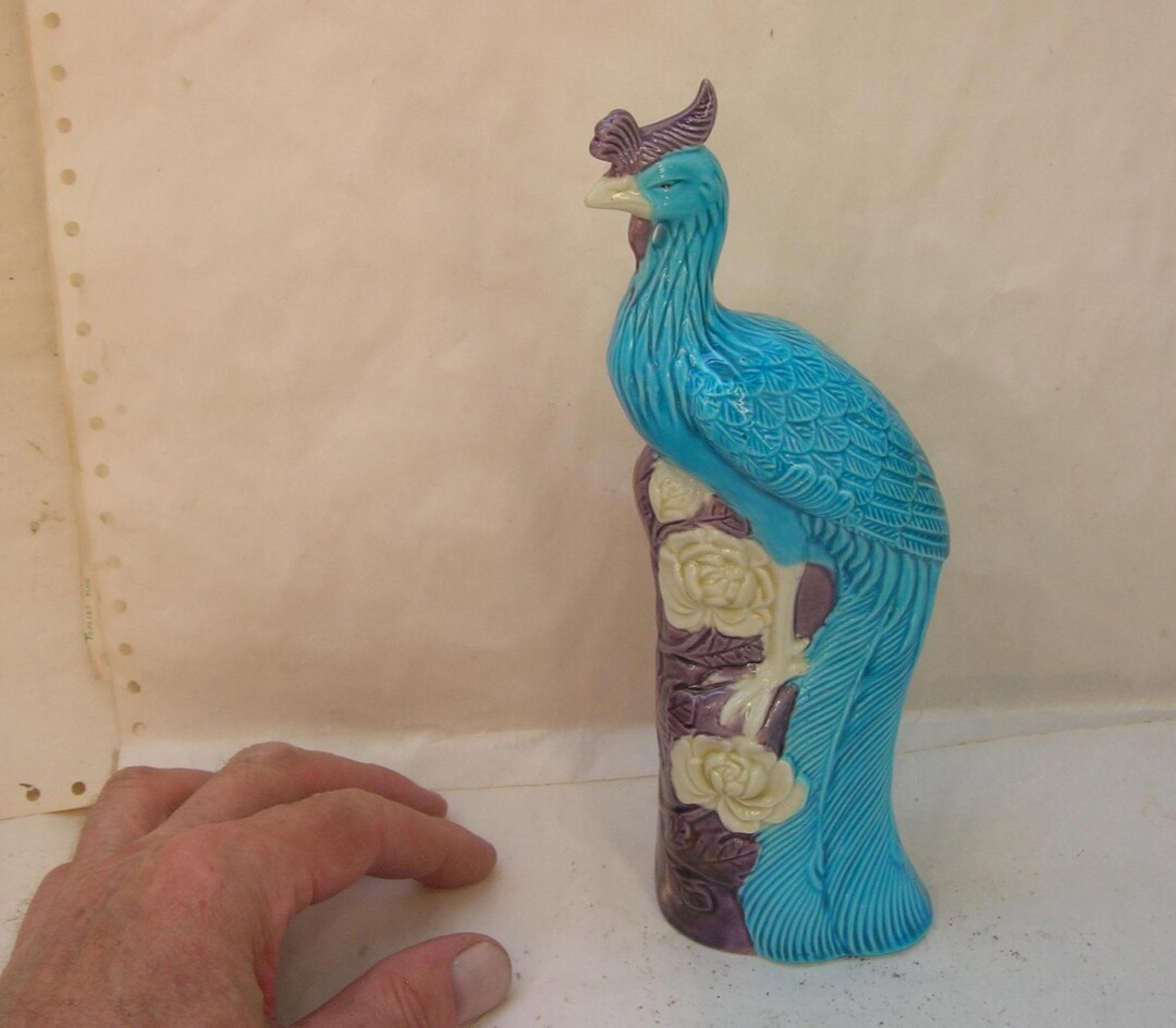 8" Turquoise Blue Phoenix in Flowering Tree, Ho-ho Bird, Vintage ...