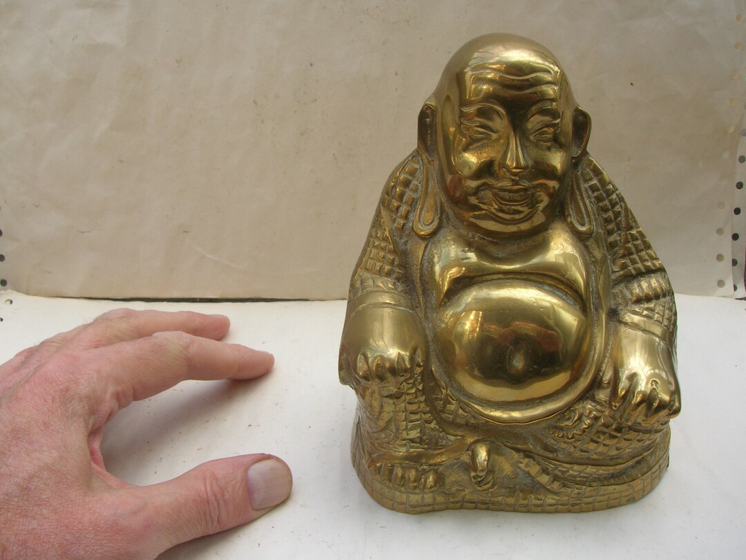 6" Vintage Brass Laughing Buddha, Hotei, With Ornately Decorated Robes ...