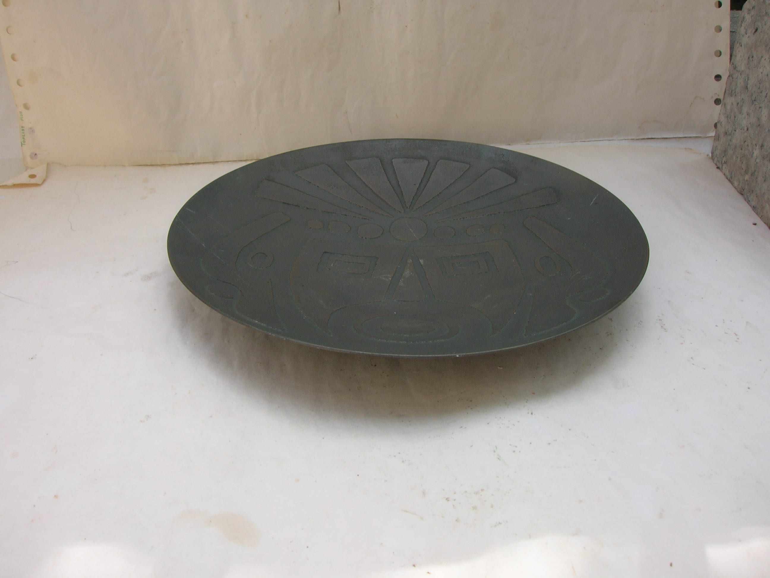 Vintage Shallow Bowl With Meso-american Style Design, Copper Alloy (7 ...