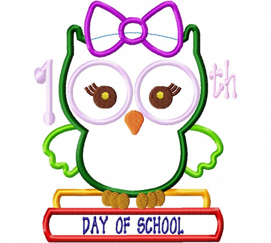 100th Day of School Girl Owl Applique Design Download - 6x10 Hoop Size ...