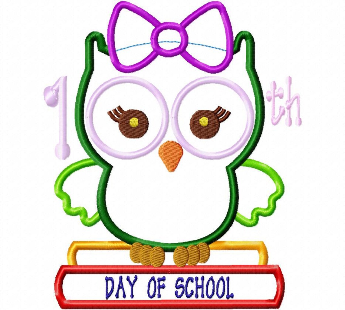100th Day of School Girl Owl Applique Design Download 6x10 - Etsy