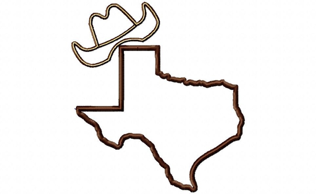 State of Texas With Cowboy Hat Applique Design Download - 6x10 Hoop ...