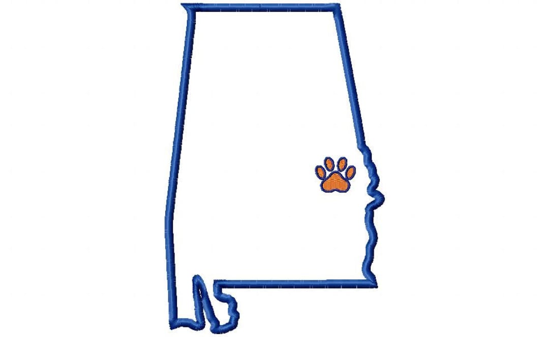 A PES Format Bundle of Alabama Applique State, Alabama State W/ Paw ...