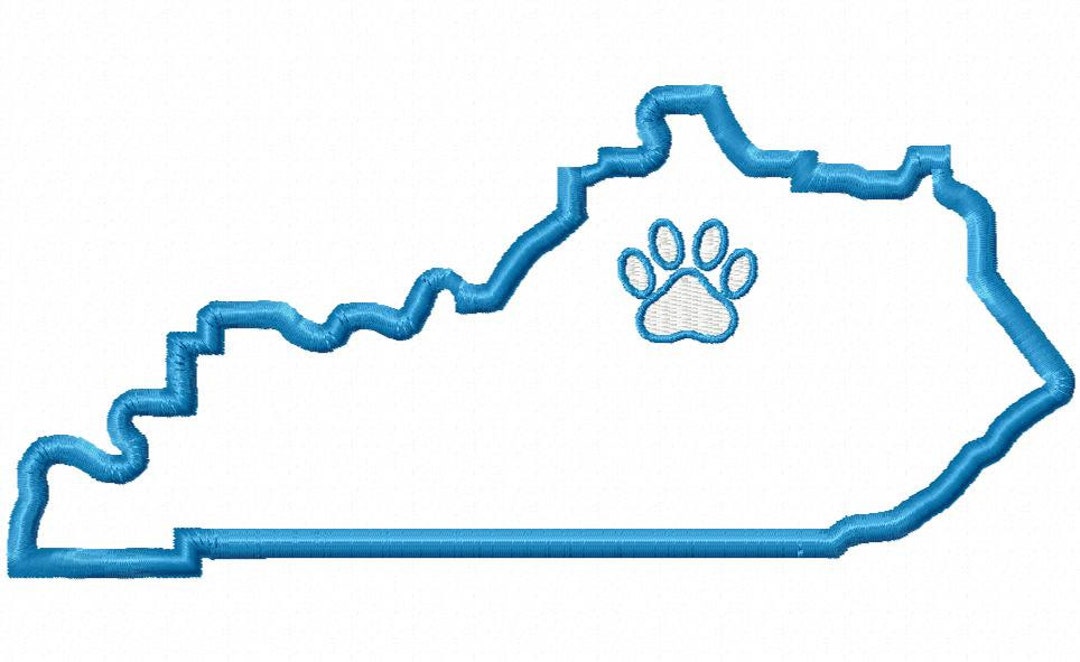 State of Kentucky Applique With Paw Print Embroidery Design - 5x7 Hoop ...
