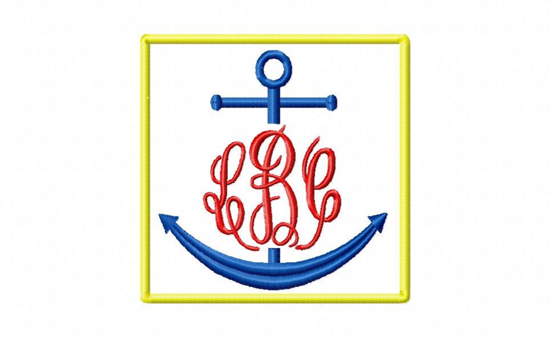 Split Monogram Anchor Inside Box Applique Design Download - 4x4 and 5x7 ...