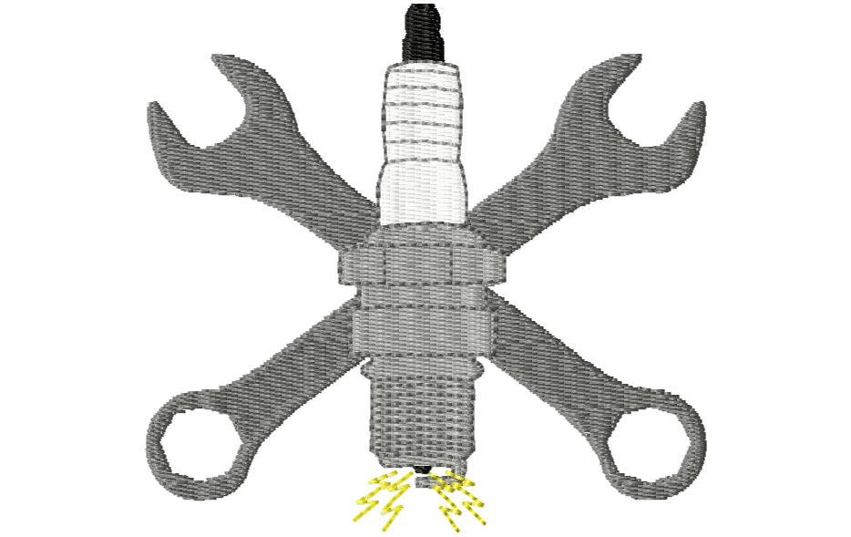 Fill Stitch Mechanic Wrenches Spark Plug Embroidery Design Download ...