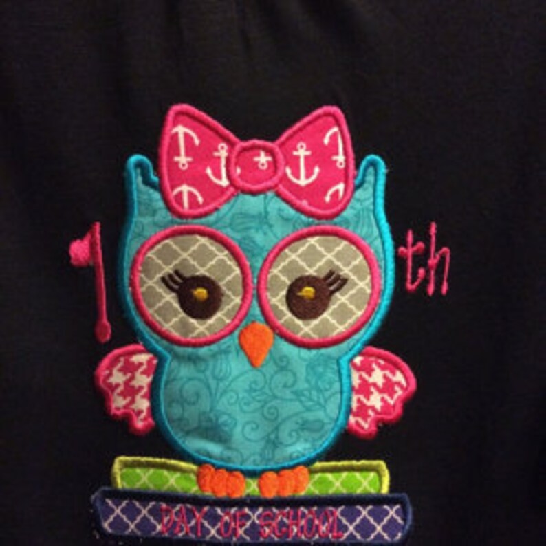 100th Day of School Girl Owl Applique Design Download 6x10 - Etsy