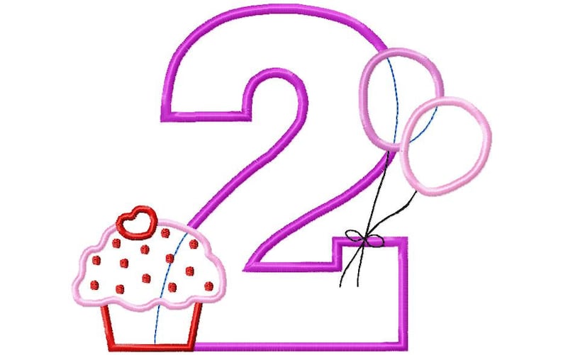 2 Year Old Birthday Number Applique Design Download - 5x7 Hoop Only - Etsy