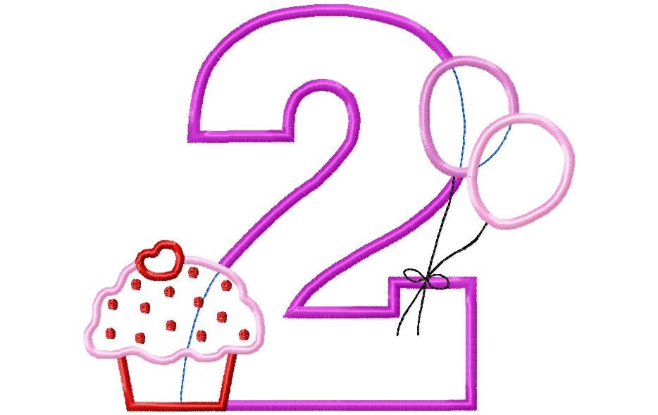 2 Year Old Birthday Number Applique Design Download - 5x7 Hoop Only - Etsy