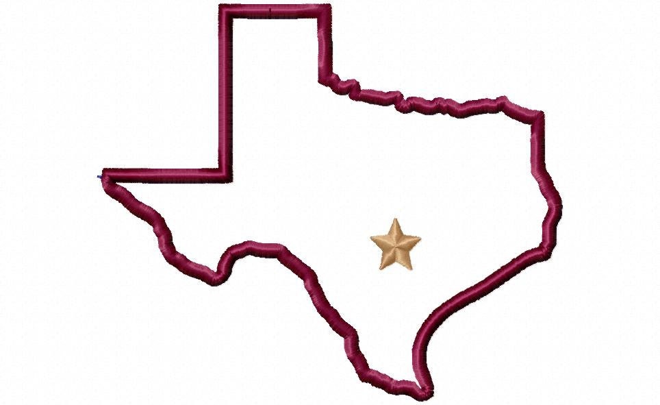 State of Texas Applique With Texas Star Embroidery Design Download ...