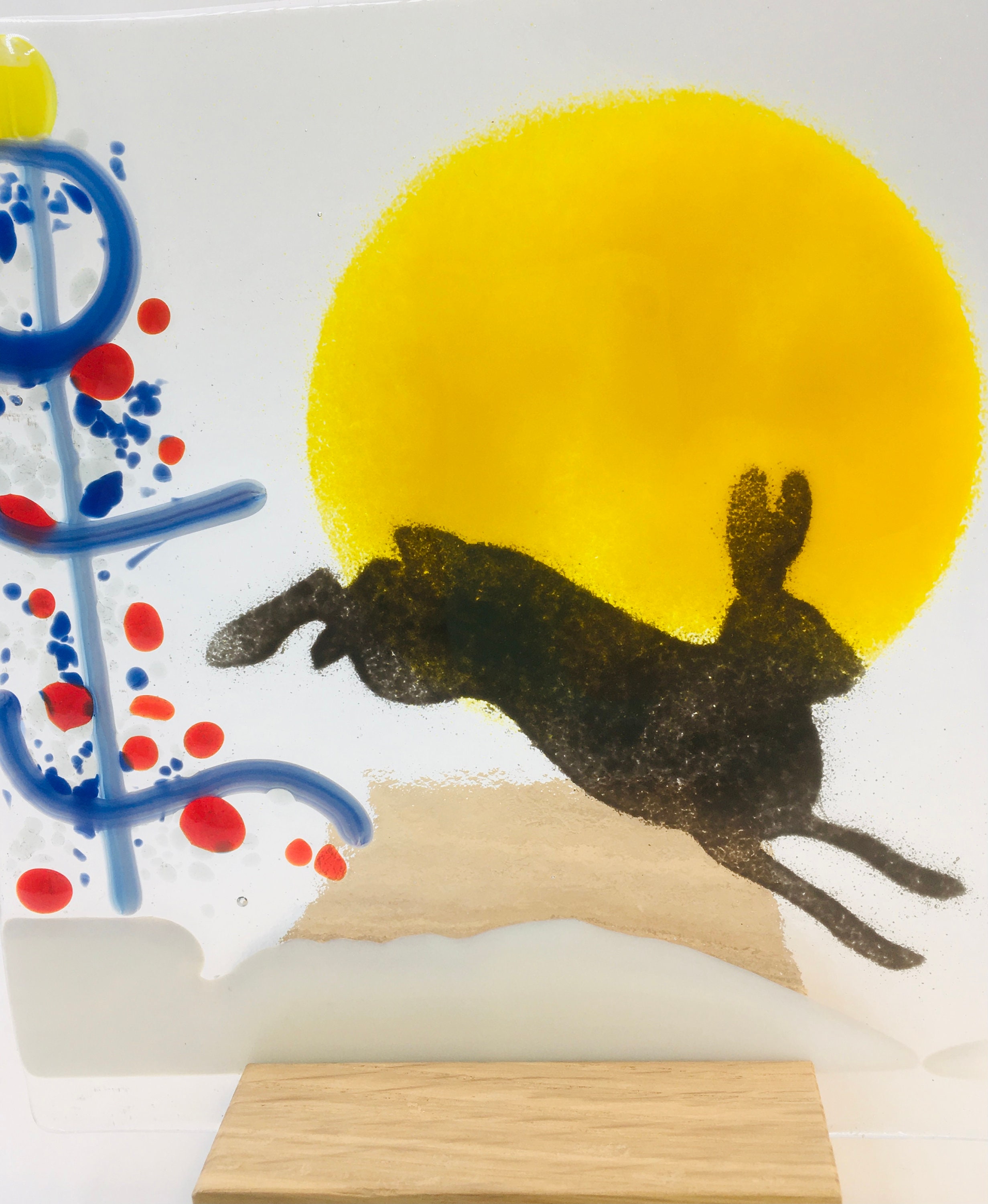 Fused glass Leaping Hare Over The Moon sun catcher tea | Etsy