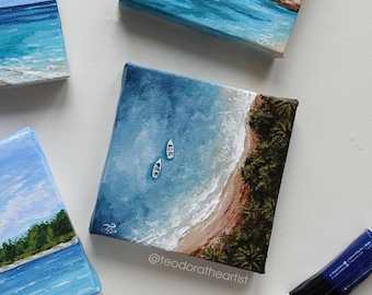 Mini Canvas Painting Ocean and Sunset Original Acrylic Painting ...