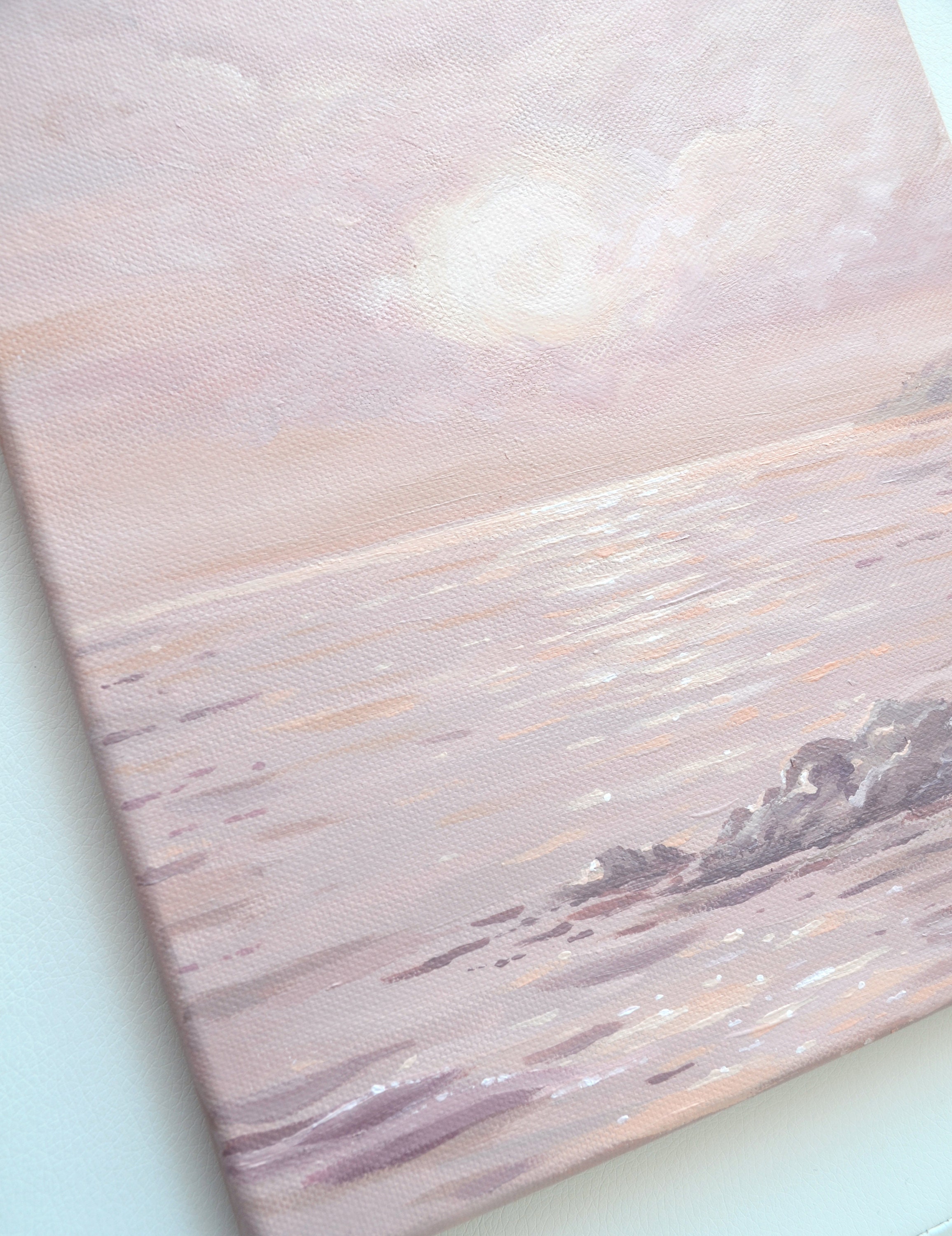 Acrylic Painting on Canvas- Pink Ocean Art - Sunset Wall Art - Original ...