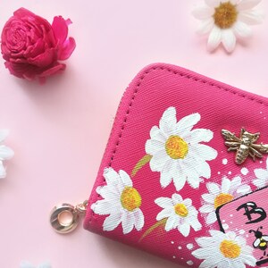 Hand Painted Hot Pink Womens Wallet -original Art - Daisy Flowers and ...