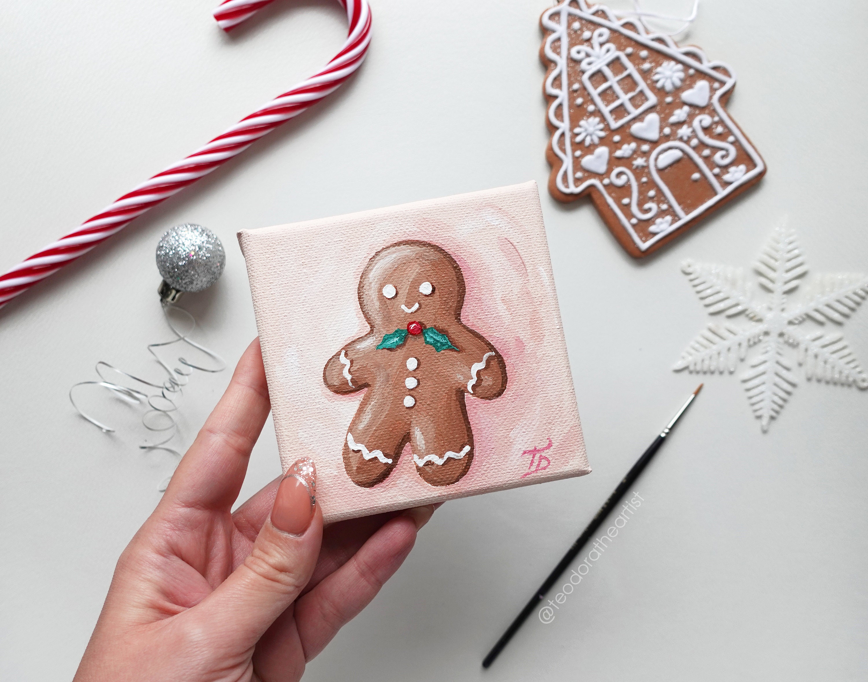 Mini Christmas Painting Gingerbread Man Original Acrylic Painting Cute ...