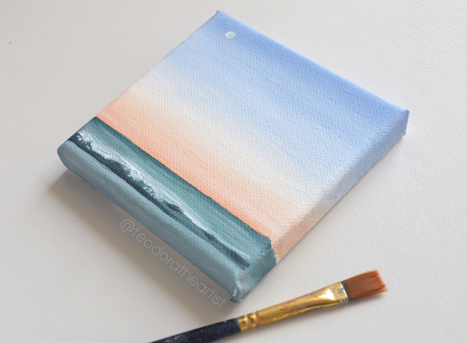 Mini Canvas Painting Ocean, Sunset & Moon Original Acrylic Painting ...