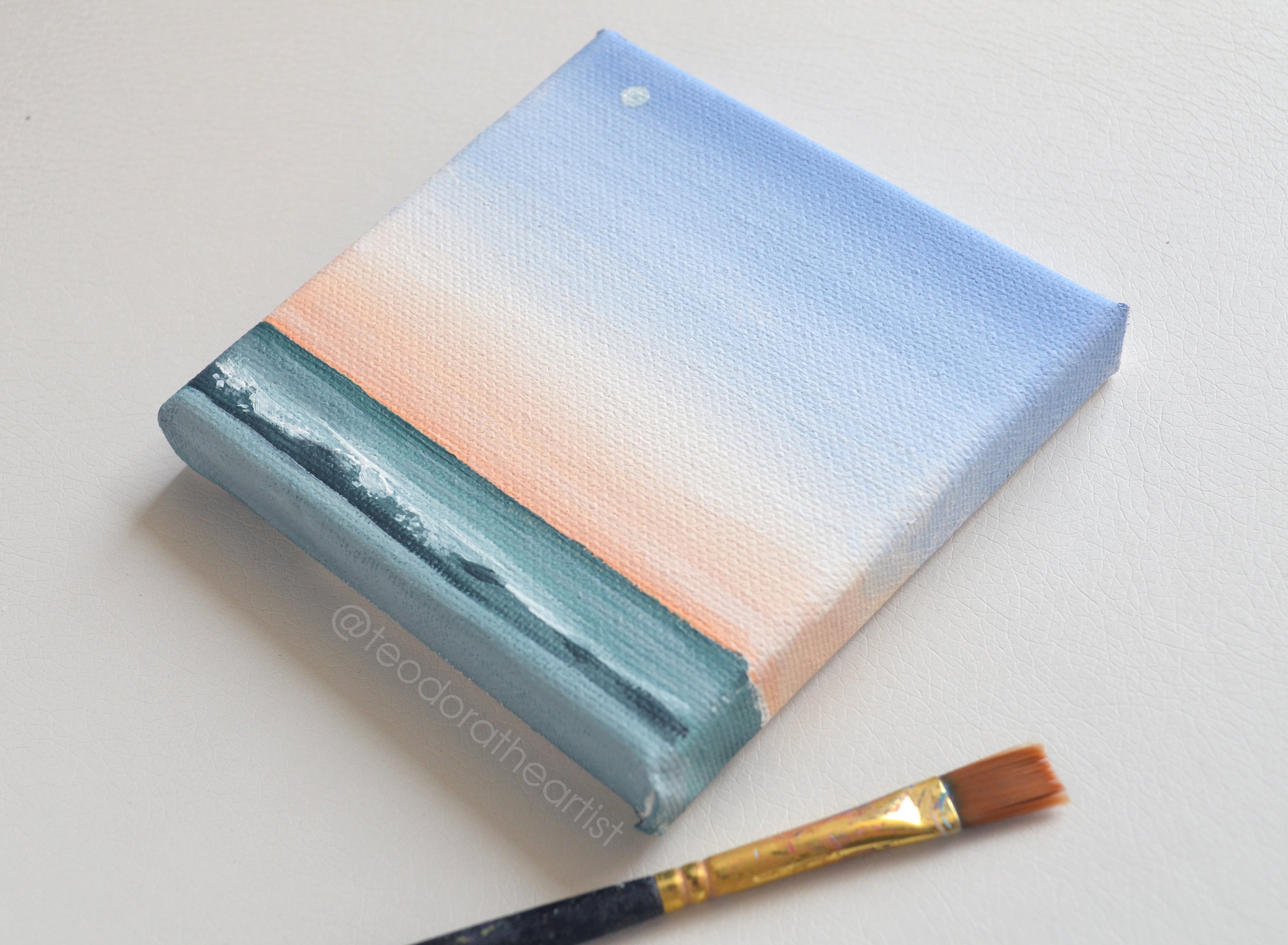 Mini Canvas Painting Ocean, Sunset & Moon Original Acrylic Painting ...