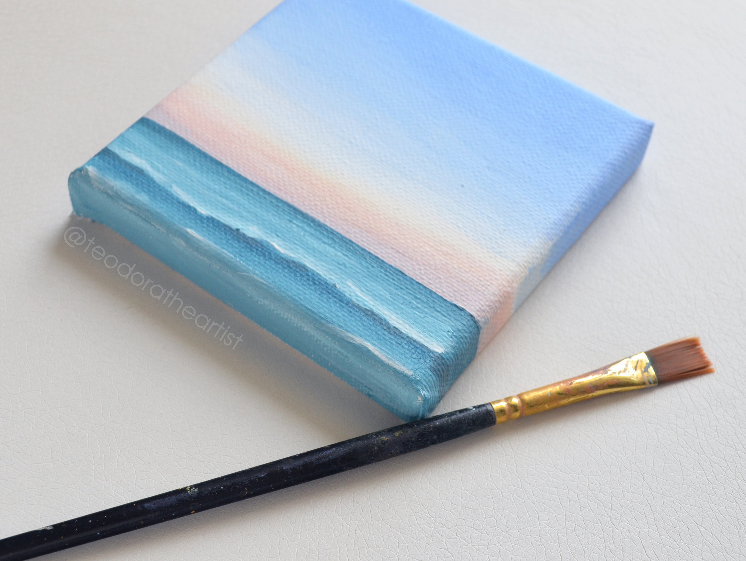 Mini Canvas Painting Ocean and Sunset Original Acrylic Painting ...
